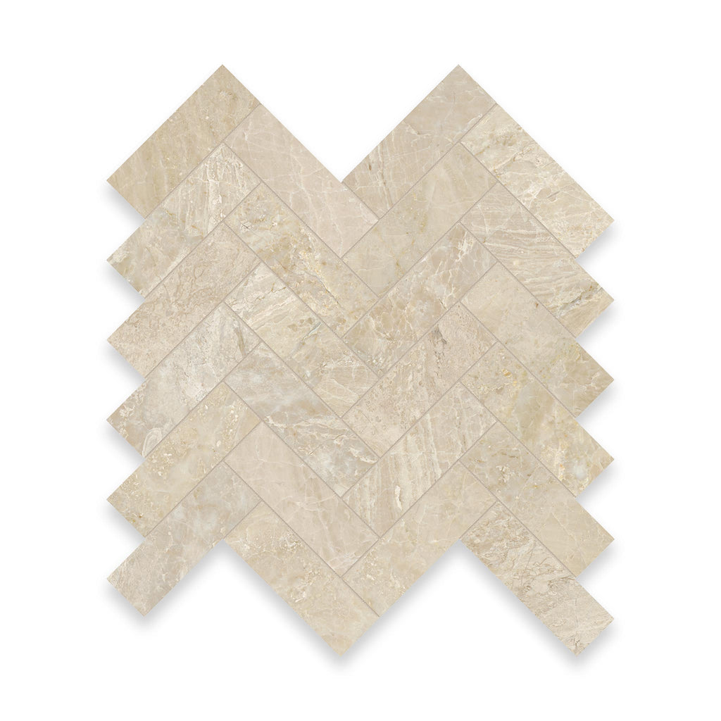 Imperial Beige 1.25x4 Honed Herringbone Mosaic – Bodega Style
